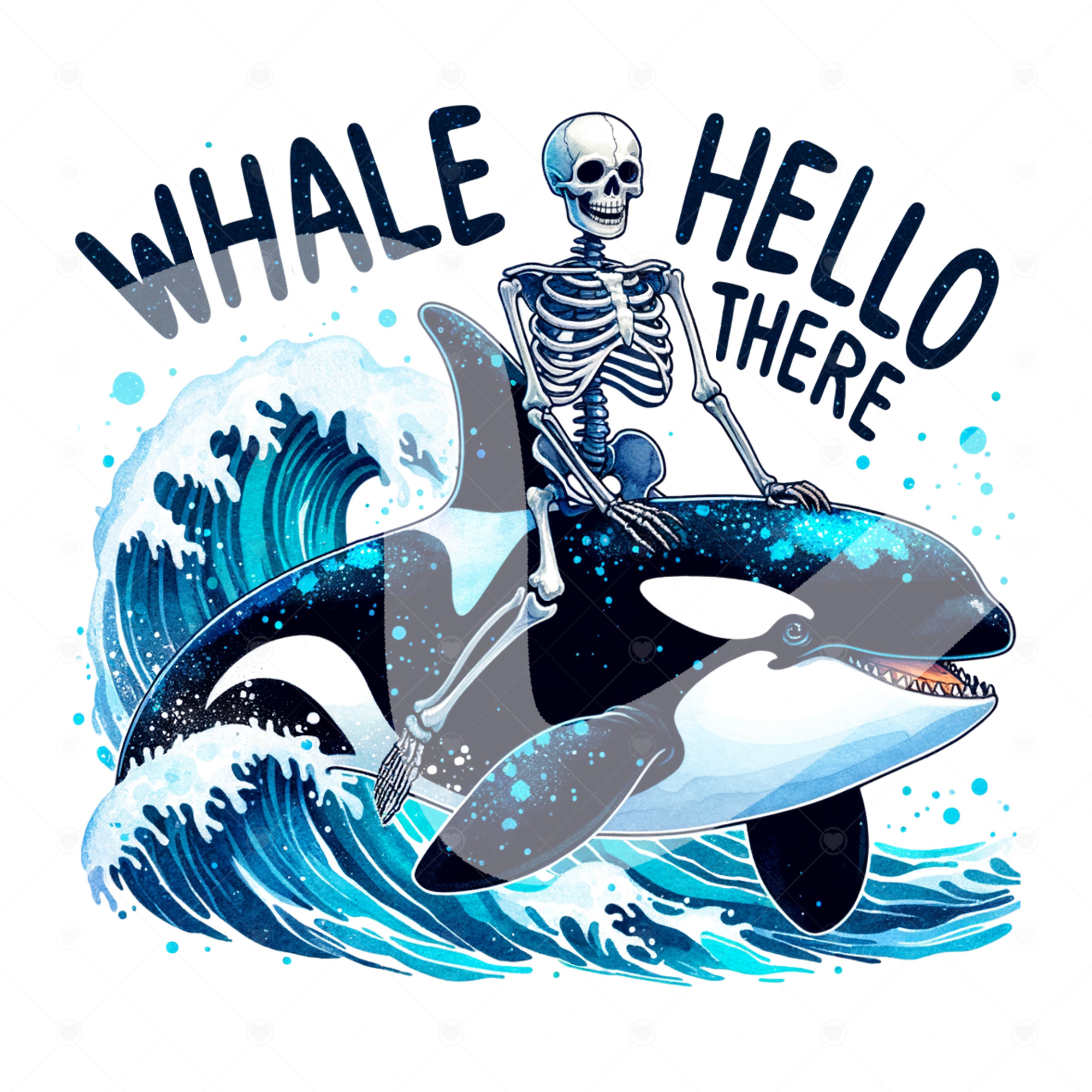 'Whale Hello There' Skeleton Riding Orca in Splashing Ocean Waves ...