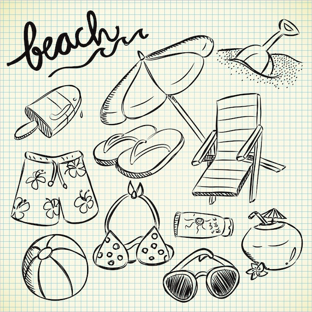 Vibrant Beach-Themed Doodle Collection with Diverse Elements | Jiffy ...