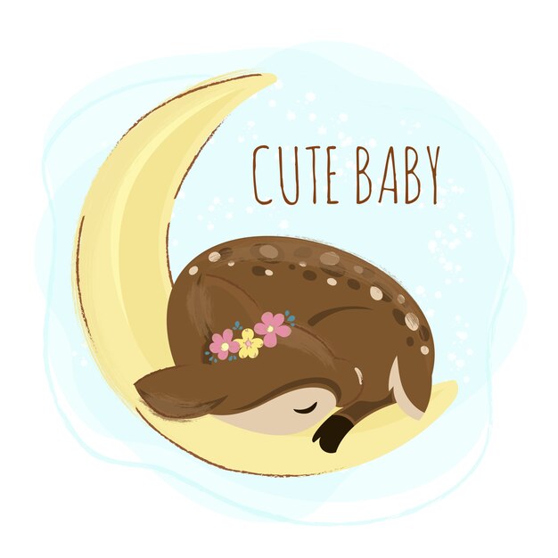 Sleeping Baby Hedgehog on Crescent Moon Illustration | Jiffy Designs