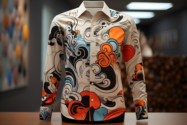 Vibrant Retro-Inspired Shirt with Abstract Swirling Patterns | Jiffy ...