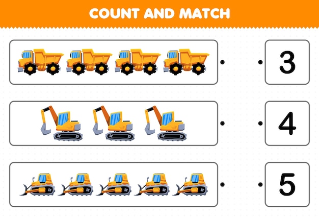 Vibrant Construction Vehicles: Counting and Matching Fun | Jiffy Designs