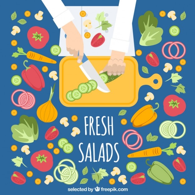 Vibrant Illustration of Fresh Salad Ingredients and Chopping Board ...