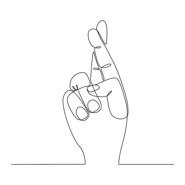 Minimalist Continuous Line Drawing of Crossed Fingers | Jiffy Designs