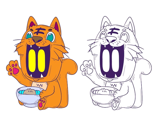 Adorable Cartoon Cat Enjoying a Tasty Meal | Jiffy Designs