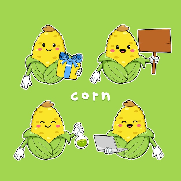 Cheerful Corn Characters with Adorable Expressions and Accessories ...