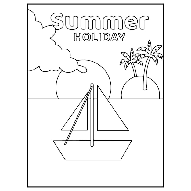 Minimalist Summer Holiday Line Art with Sailboat and Palms | Jiffy Designs