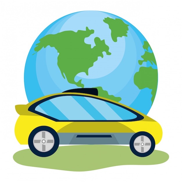 Electric Car Driving Around the Green Planet Earth Illustration | Jiffy ...