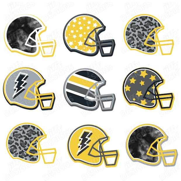 Vibrant Football Helmet Collection Featuring Eclectic Patterns and ...