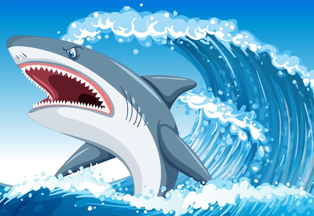 Ferocious Shark Surging Through Crashing Ocean Waves | Jiffy Designs