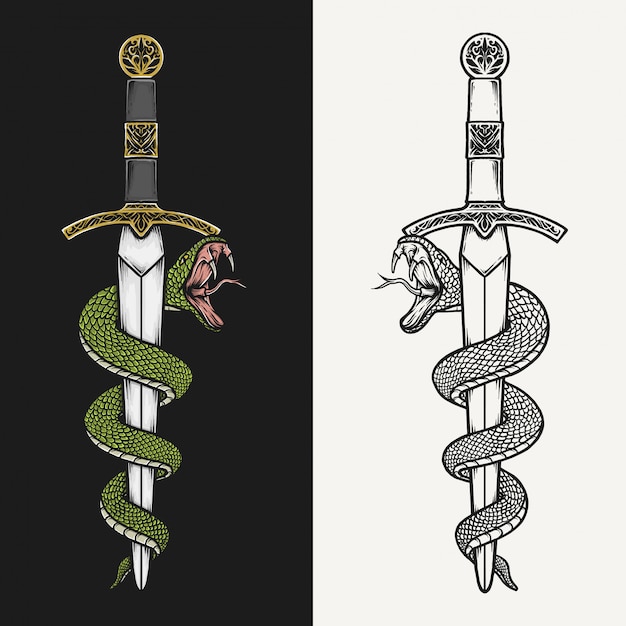 Mystical Sword and Serpent Emblem in Ornate Design | Jiffy Designs