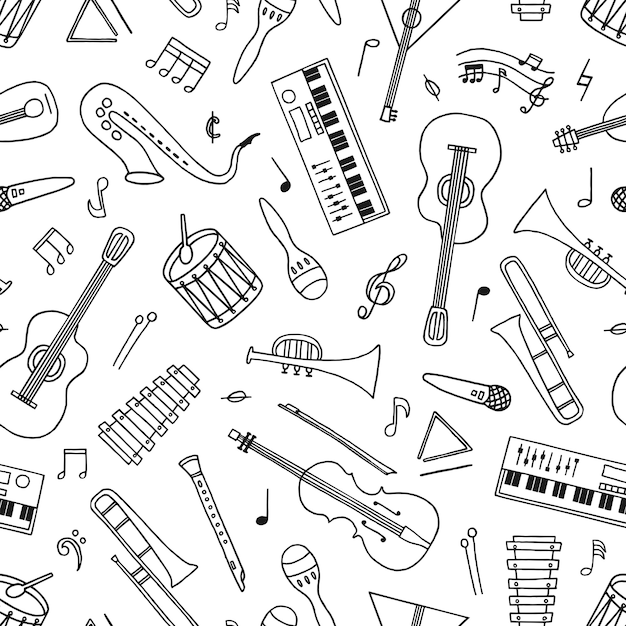 Vibrant Musical Instruments Seamless Pattern | Jiffy Designs