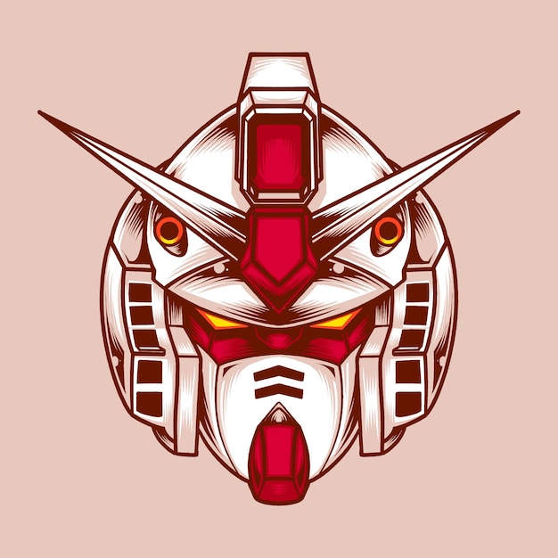 Iconic Gundam Mech Head in Bold Crimson Hues | Jiffy Designs
