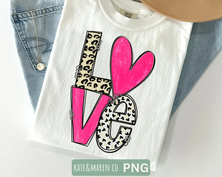 'Love' Stacked Letters with Leopard Print and Vibrant Heart | Jiffy Designs