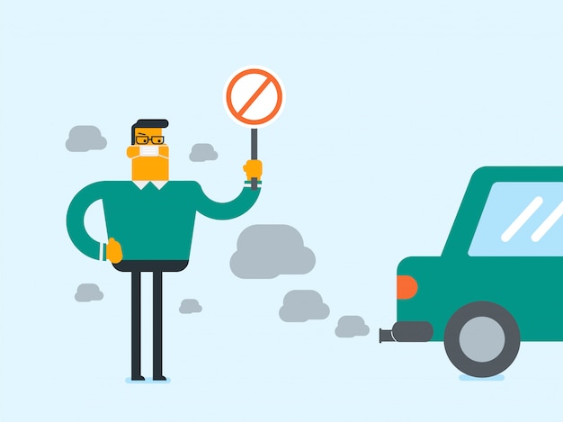 Cartoon Man Holding Stop Sign Beside Parked Car | Jiffy Designs