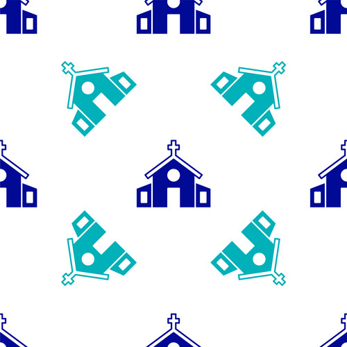 Blue Church Building Icon Isolated Seamless Pattern On White Background ...