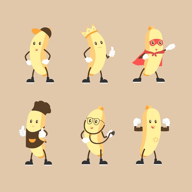 Cheerful Banana Characters in Whimsical Cartoon Poses | Jiffy Designs