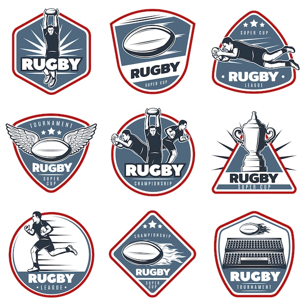 Diverse Rugby Insignia Collection with Iconic Imagery and Emblems ...