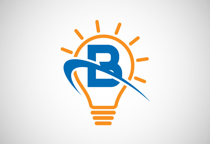 English Alphabet B With Light Bulb And Swoosh. Electric Bulb Logo ...
