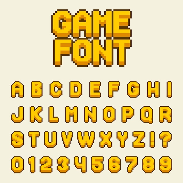 Retro Pixel Art Game Font with Vibrant Yellow Lettering | Jiffy Designs