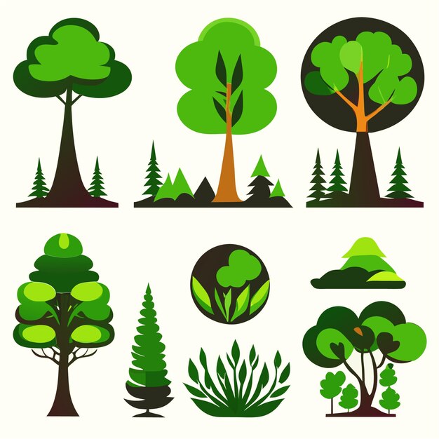 Diverse Collection of Stylized Green Nature Elements | Jiffy Designs