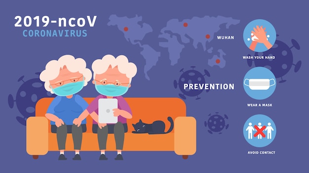Cartoon Figures Practicing COVID-19 Prevention Measures on World Map ...