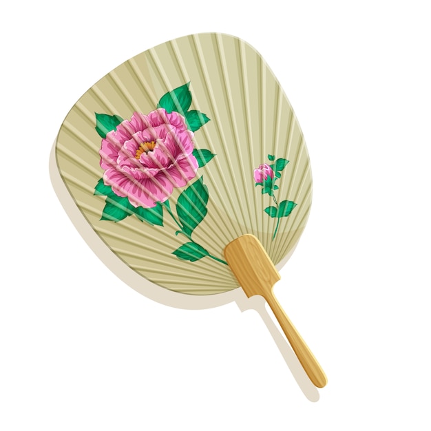 Intricate Floral Fan with Pink Peony and Green Leaves | Jiffy Designs