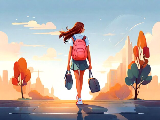 Vibrant Cityscape Backdrop Frames Determined Student's Commute | Jiffy ...