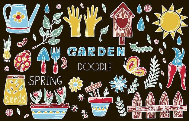 Vibrant Spring Garden Doodle Collection with Whimsical Elements | Jiffy ...