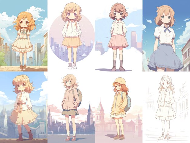 Charming Anime-Style Girl Characters in Diverse Outfits | Jiffy Designs