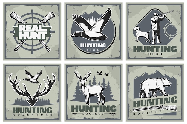 Diverse Collection of Hunting-Themed Emblems and Illustrations | Jiffy ...