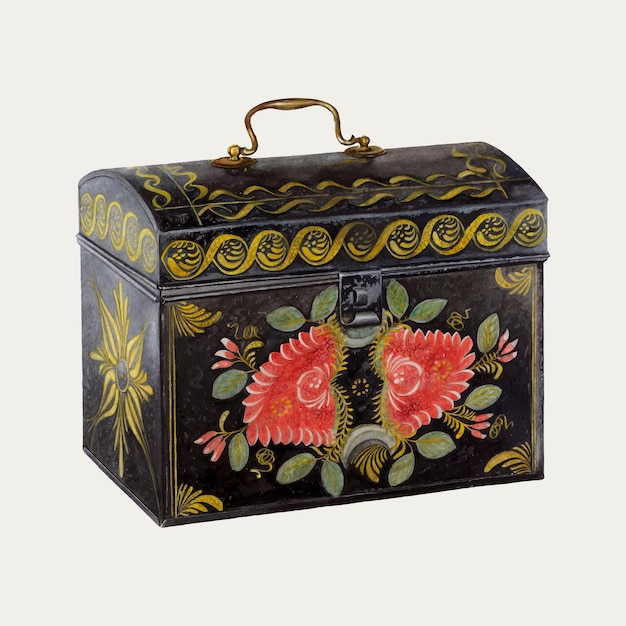 Ornate Floral Painted Wooden Trinket Box with Brass Handle | Jiffy Designs