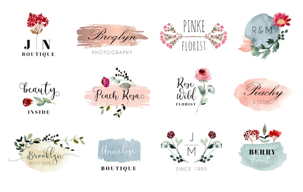 Elegant floral logos and watercolor badges with cursive text | Jiffy ...