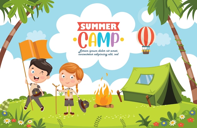 Vibrant Summer Camp Adventure with Cheerful Kids and Nature Scenes ...