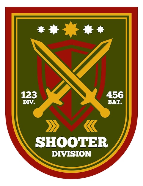 Striking Shooter Division Emblem with Crossed Swords and Stars | Jiffy ...