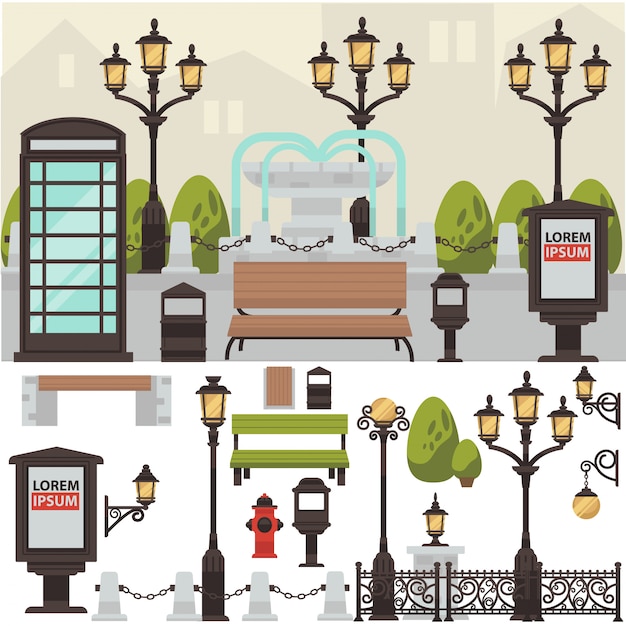 Charming Streetscape with Ornate Lampposts and Signage | Jiffy Designs