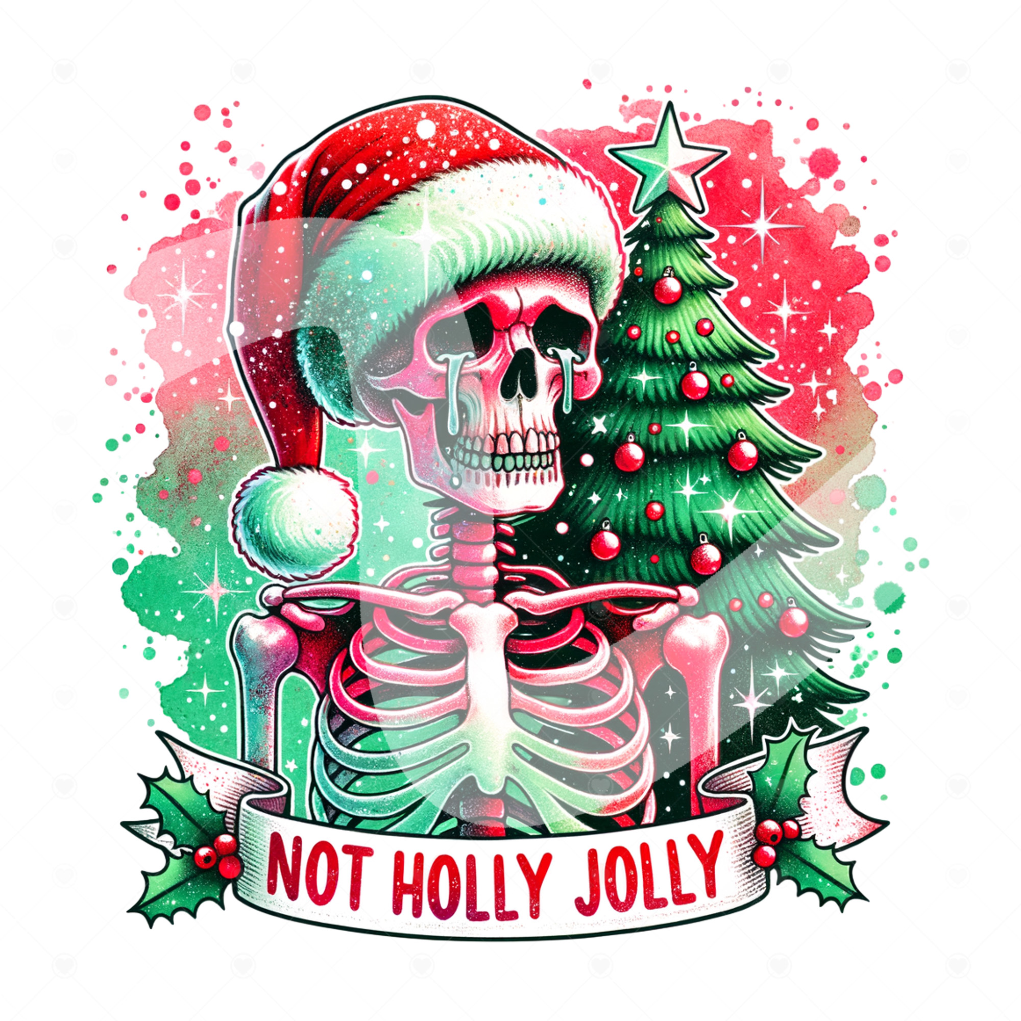 'Not Holly Jolly' Festive Skeleton with Santa Hat and Christmas Tree ...