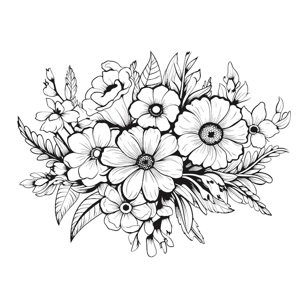 Intricate Floral Bouquet Line Art Illustration | Jiffy Designs