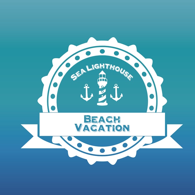 Sea Lighthouse Beach Vacation Badge with Anchors and Ribbon | Jiffy Designs