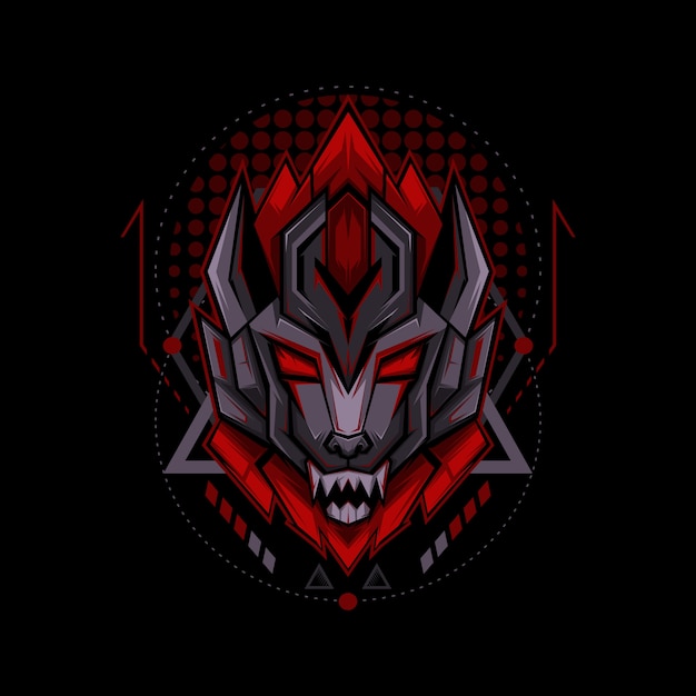 Menacing Crimson Demon Emblem on Ominous Dark Backdrop | Jiffy Designs