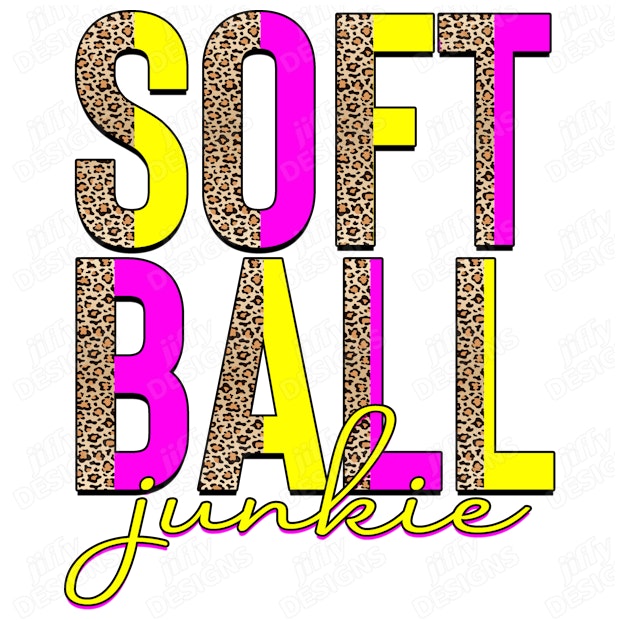 'Softball Junkie' Bold Lettering with Vibrant Colors and Leopard Print ...