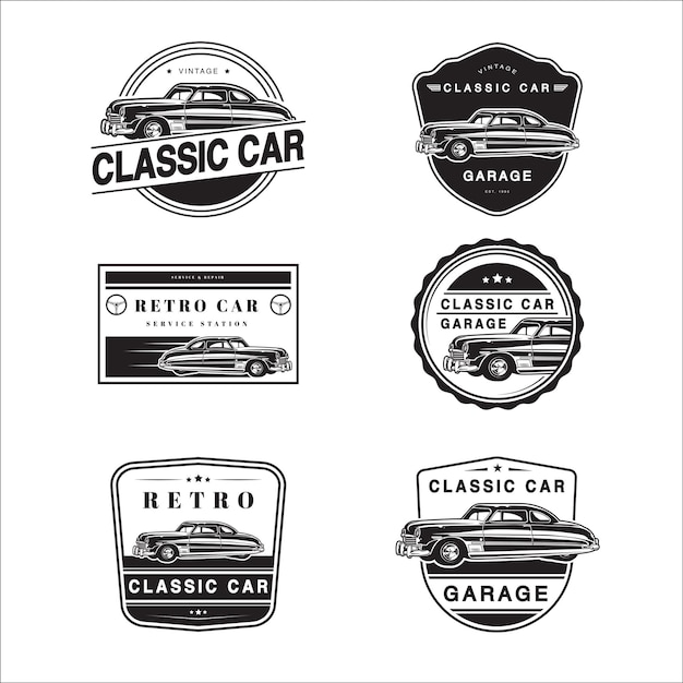 Vintage Car Garage Badges with Classic Automobile Silhouettes | Jiffy ...