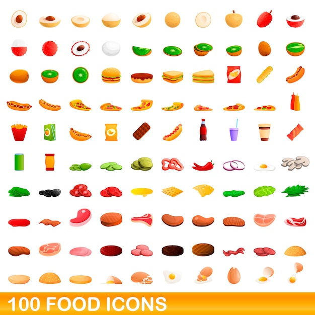 Vibrant Collection of 100 Diverse Food Icons | Jiffy Designs