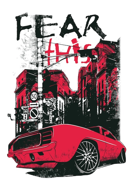 Gritty Urban Cityscape with Fearsome Red Sports Car | Jiffy Designs