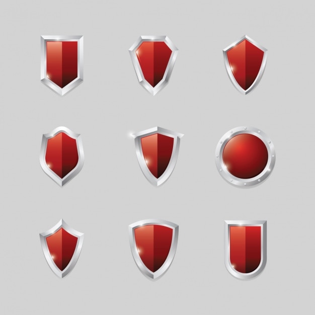 Vibrant Red Shield Icons with Metallic Accents Collection | Jiffy Designs