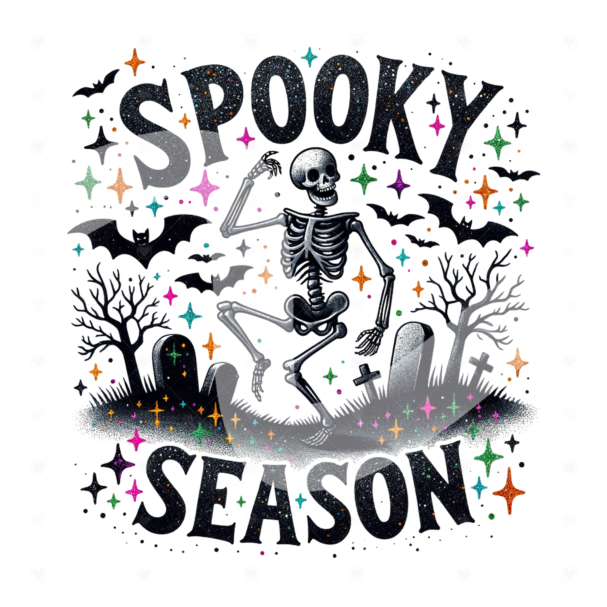 'Spooky Season' Whimsical Halloween Scene with Dancing Skeleton and ...
