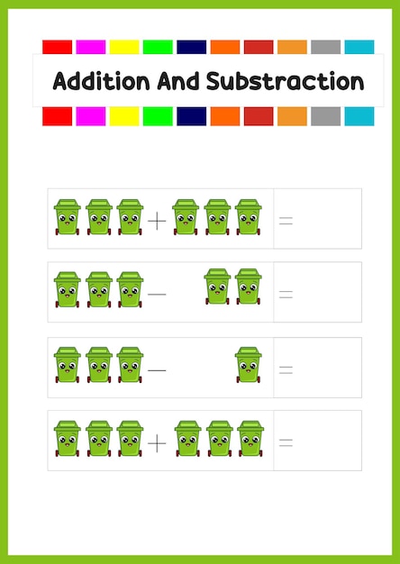 Vibrant Addition and Subtraction Math Exercises with Cute Monsters ...