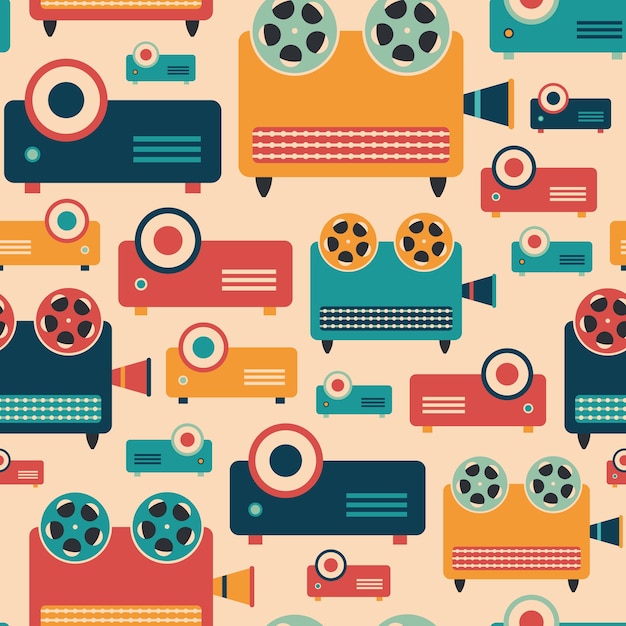 Vintage Camera and Film Reel Pattern on Pastel Background | Jiffy Designs