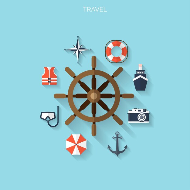 Nautical Voyage: Iconic Travel Symbols Adrift on a Serene Sea | Jiffy ...