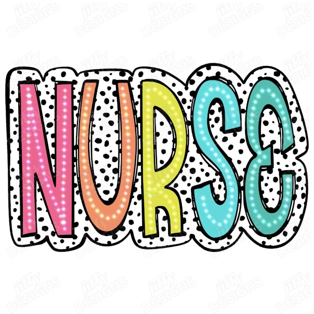 'Nurse' Vibrant Polka Dot Letters with Playful Patterns and Cheerful ...