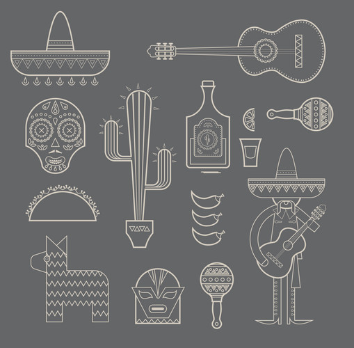 Vecor Illustration Of Various Stylized Icons For Mexico | Jiffy Designs